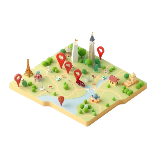 3D isometric map with location pins